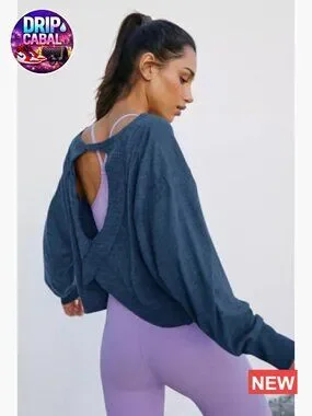 Tops | Long Sleeve Open Back Workout Top Boat Neck Athletic Yoga Tee ...